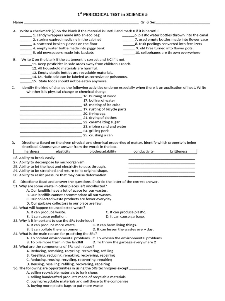 Science 5 Periodical Test on Waste Management | PDF | Waste | Municipal ...