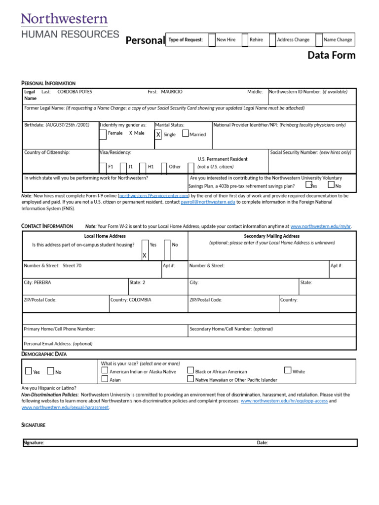 Fillable Personal Data Form | PDF | Race And Ethnicity In The United ...