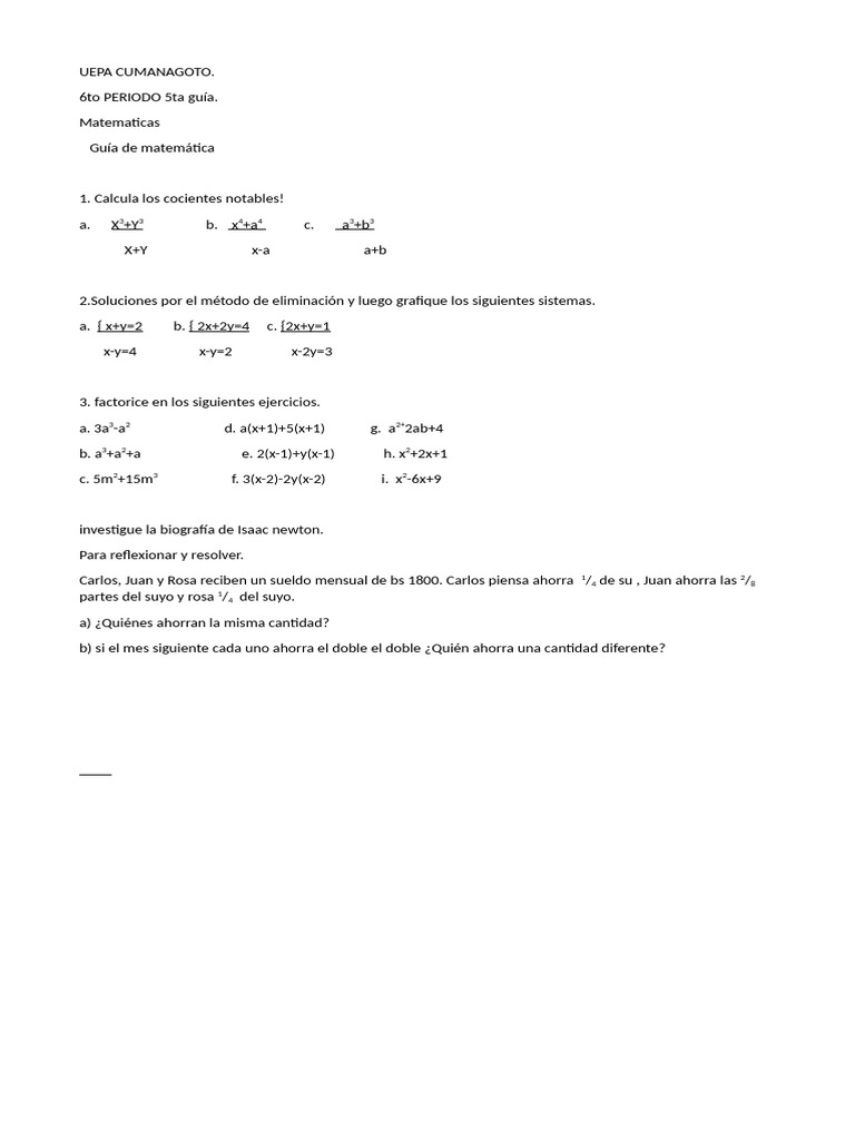 6to Periodo 5ta Semana Matematica | PDF