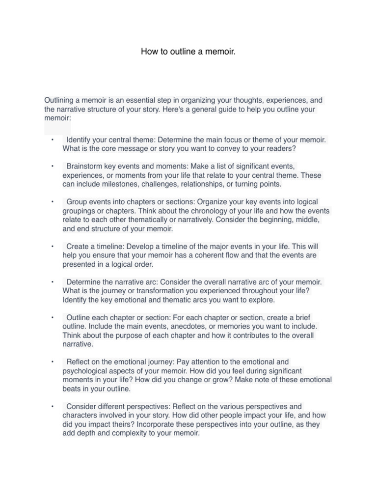 How To Outline A Memoir | PDF | Narrative | Psychology