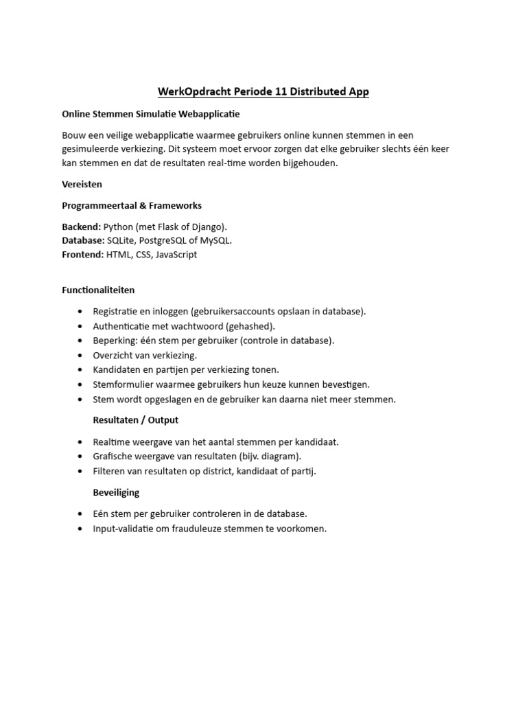 P11 - 4AO - Doorlopende Projectopdracht Online Stemmen Simulatie | PDF