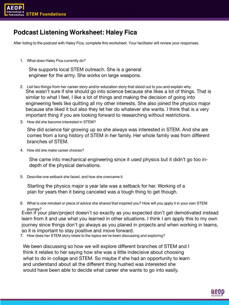Podcast Worksheet-Haley Fica 2 | PDF