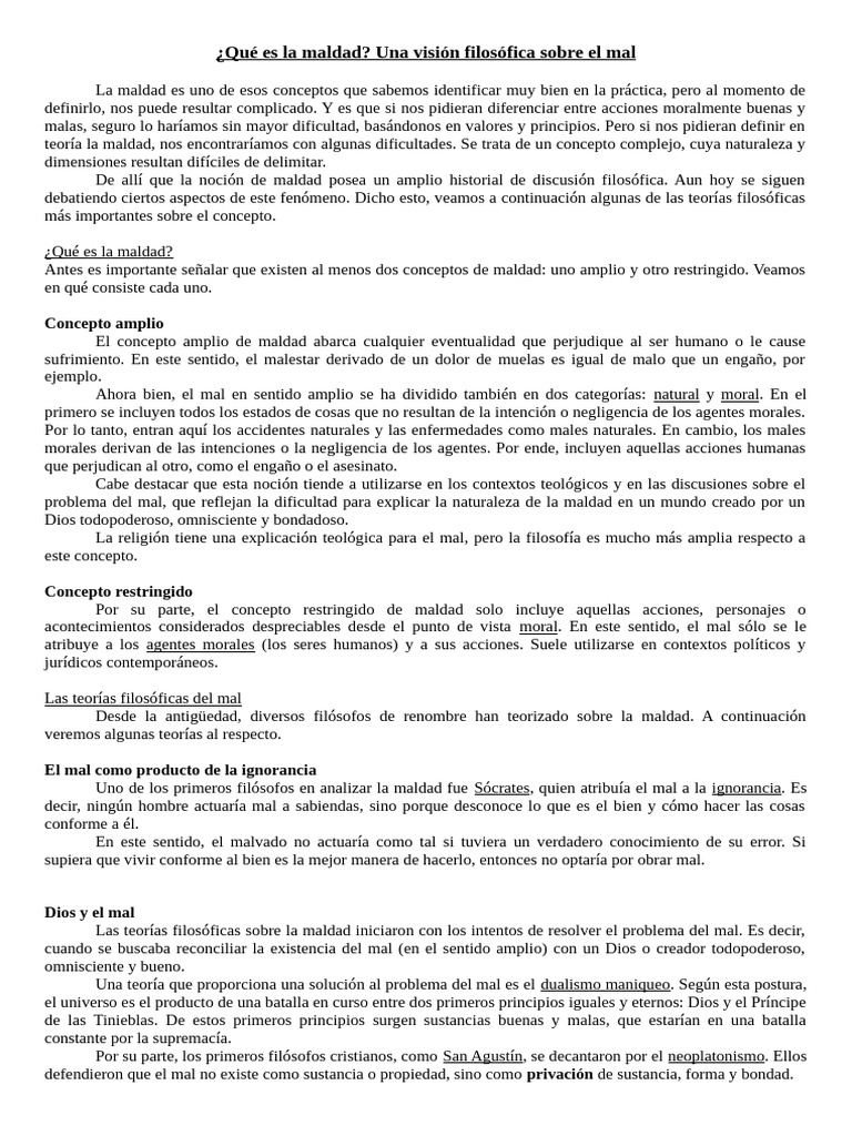 Concepto filosófico de la maldad | PDF | Mal | Problema del mal