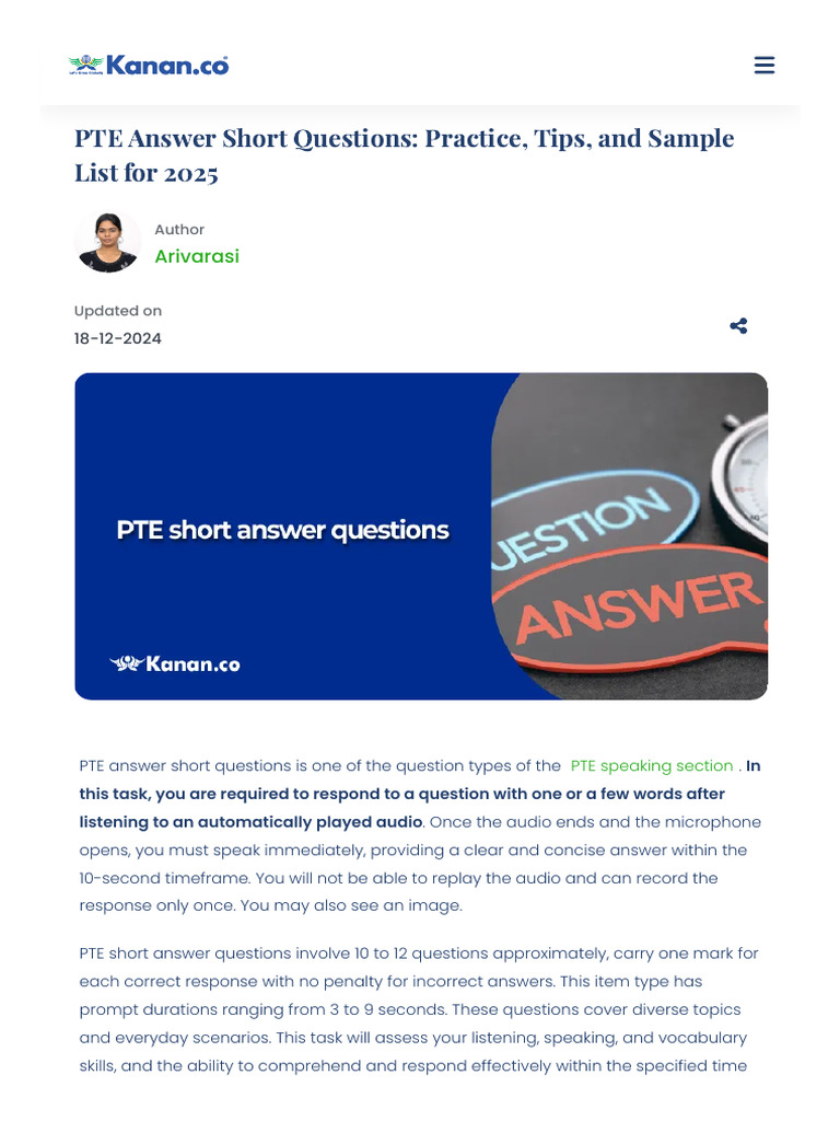 PTE Short Answer Questions Guide 2025 | PDF | Vocabulary ...