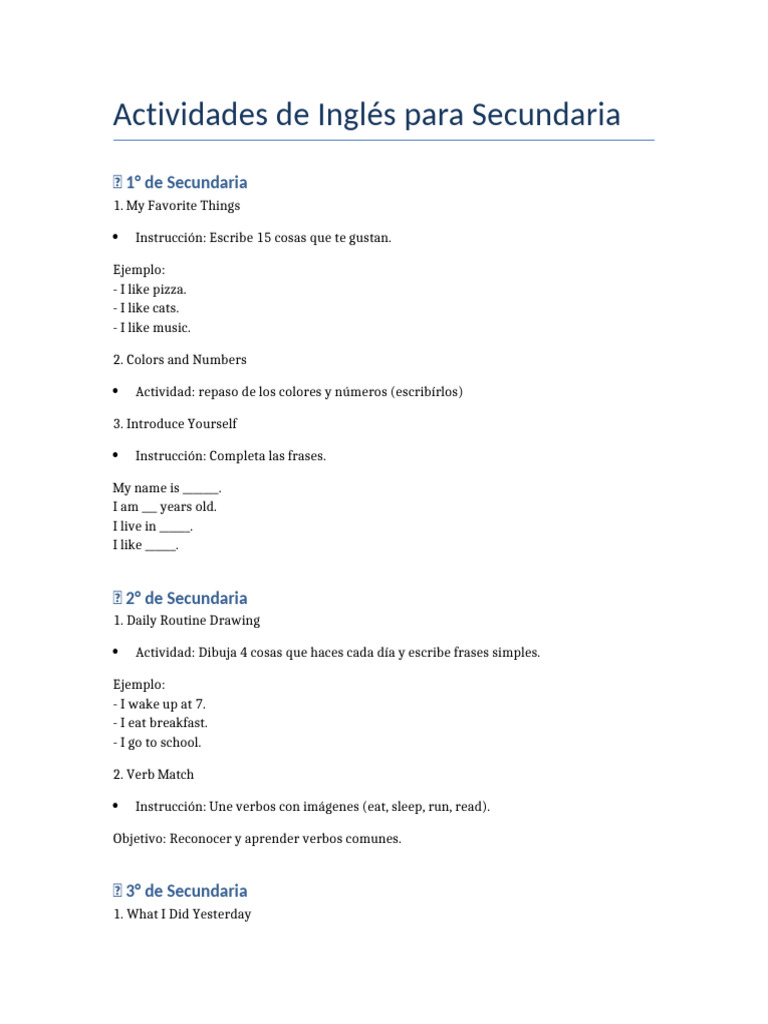 Actividades de Inglés para Secundaria | PDF