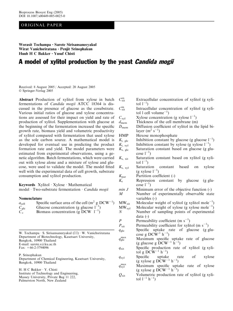 A Model of Xylitol Production by The Yeast Candida Mogii | PDF ...