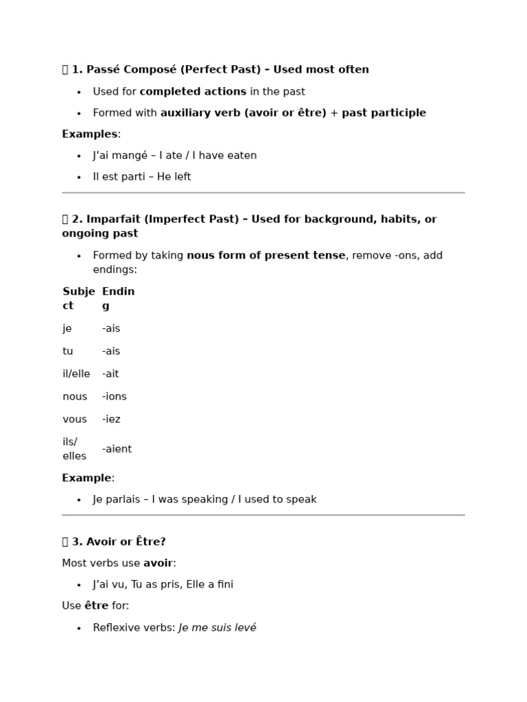 French Past Tense Practice | PDF | Grammar | Language Mechanics