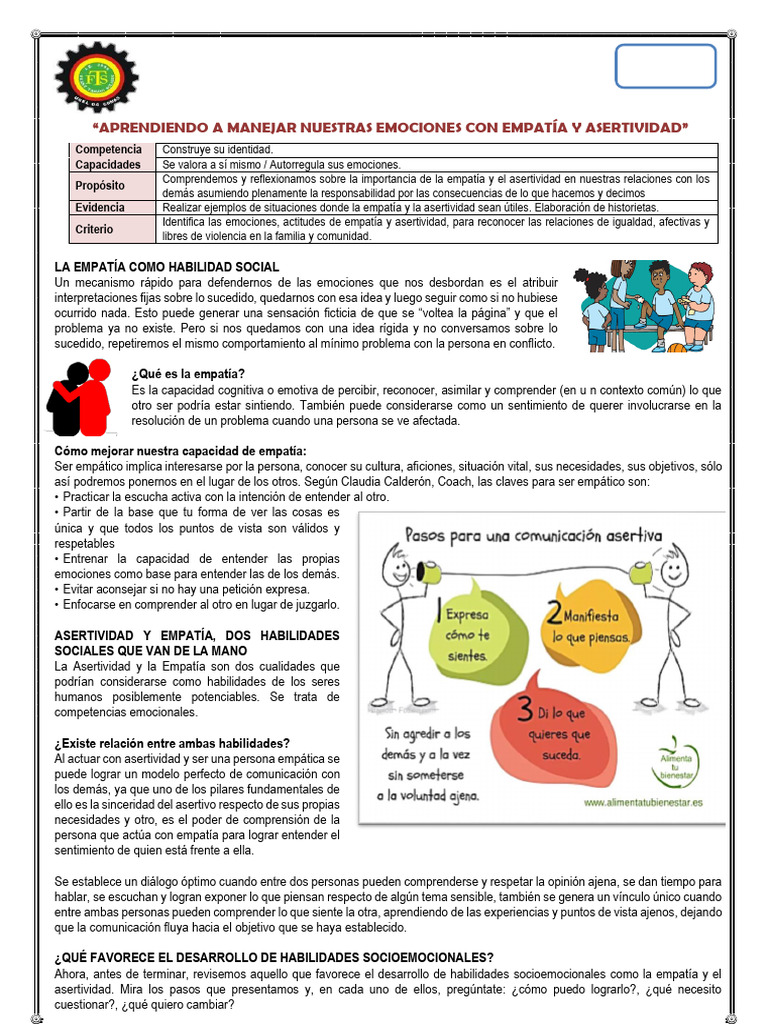 Semana 7 - 3ero - Empat-A y Asertividad | PDF | Las emociones | Empatía