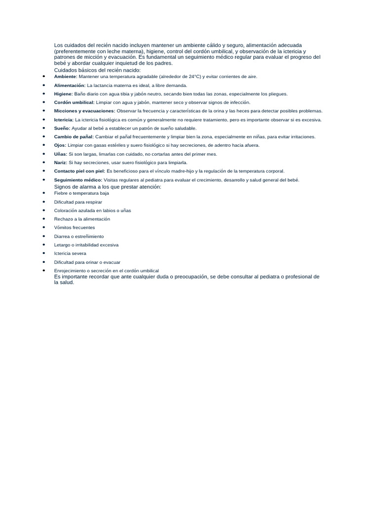 Los Cuidados Del Recién Nacido Incluyen | PDF