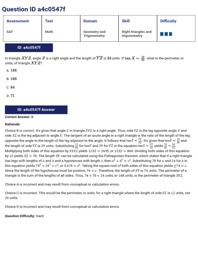 SAT Math - Geometry - Right Triangles and Trig - Hard R | PDF ...