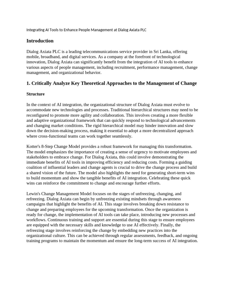 Integrating AI Tools To Enhance People Management at Dialog Axiata PLC ...