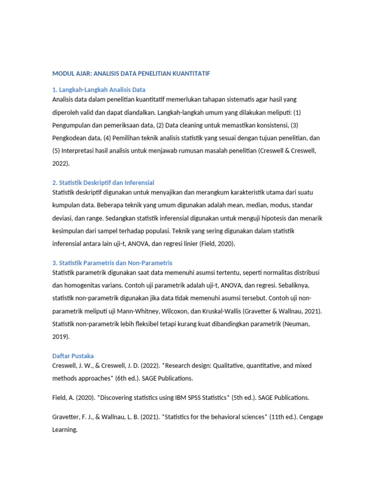 Modul Ajar Analisis Data Kuantitatif Lengkap | PDF