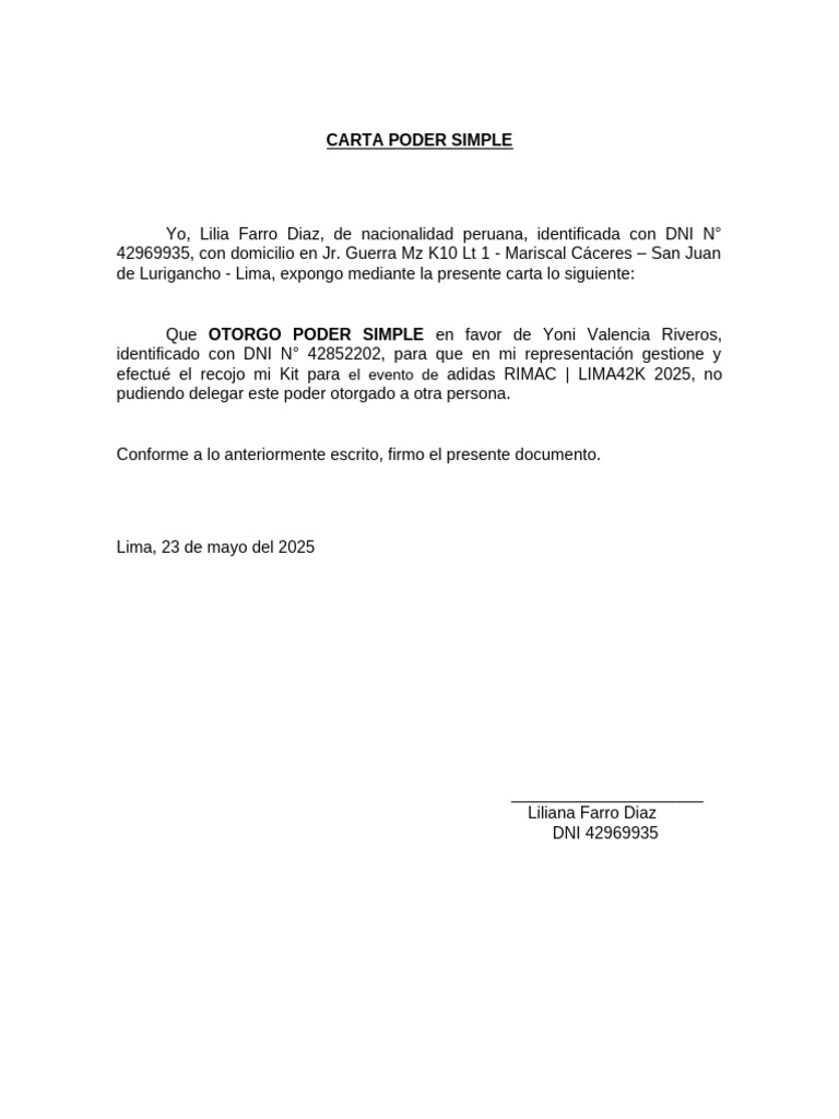 Carta Poder Simple Word | PDF