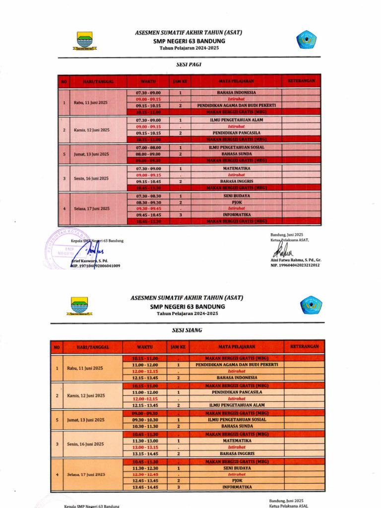 Jadwal Pelajaran ASAT 2425 | PDF