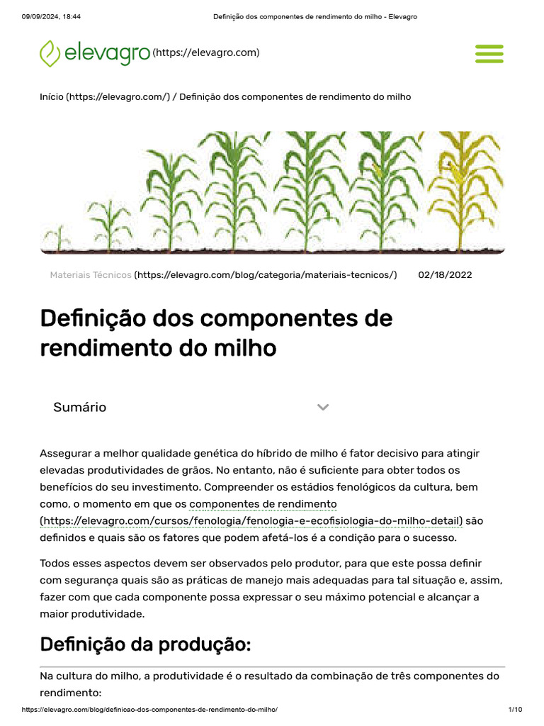 Definição Dos Componentes de Rendimento Do Milho - Elevagro | PDF ...