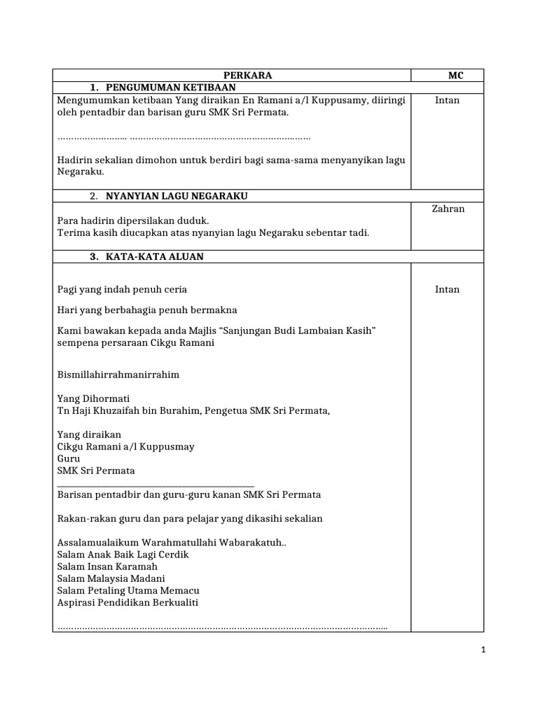 Teks Majlis Persaraan Cikgu | PDF