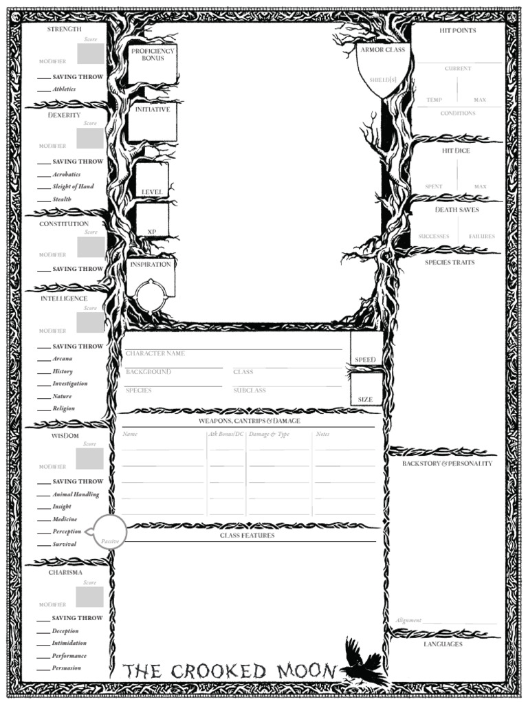 Crooked Moon - Character Sheet | PDF | Role Playing Games | Tabletop Games