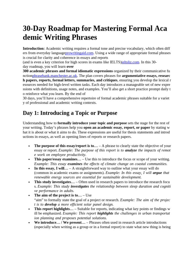 Academic Vocabulary - Phrases | PDF | Essays | Sentence (Linguistics)