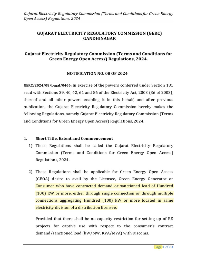 Gujarat Green Energy Open Access Rules | PDF | Electric Power ...