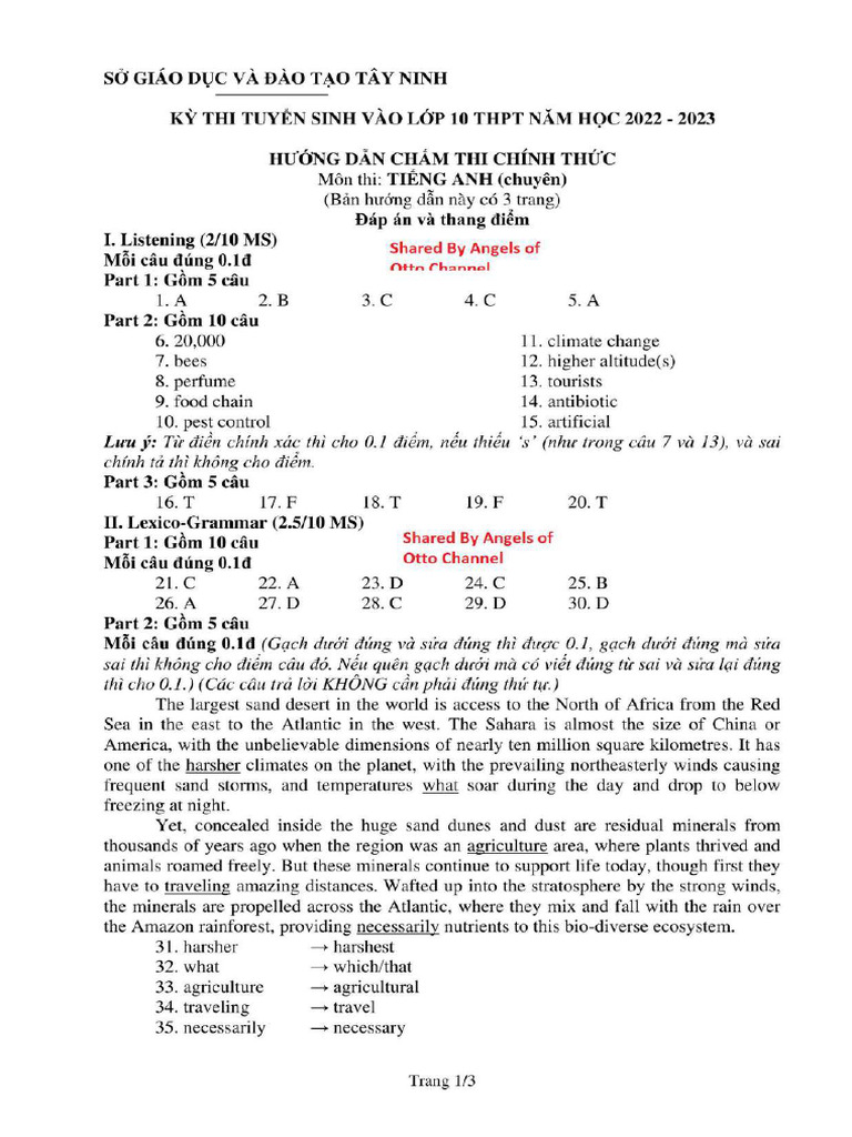 Dap An de Chuyen HLK 2022-2023 | PDF