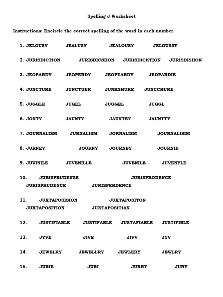Spelling J Worksheet | PDF