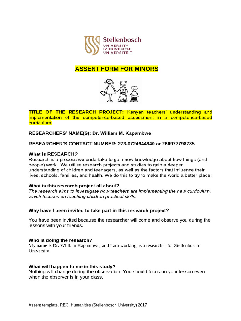 Child Informed Consent Form | PDF | Teachers | Learning