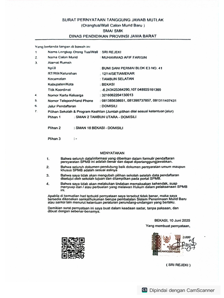 Surat Pernyataan Tanggung Jawab Mutlak Muhamad Afif Farisin | PDF