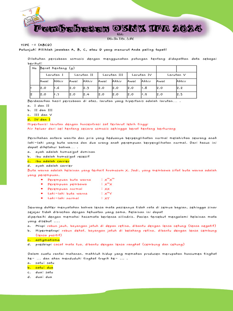 Salinan Pembahasan Osnk Ipa Tahun 2024 | PDF