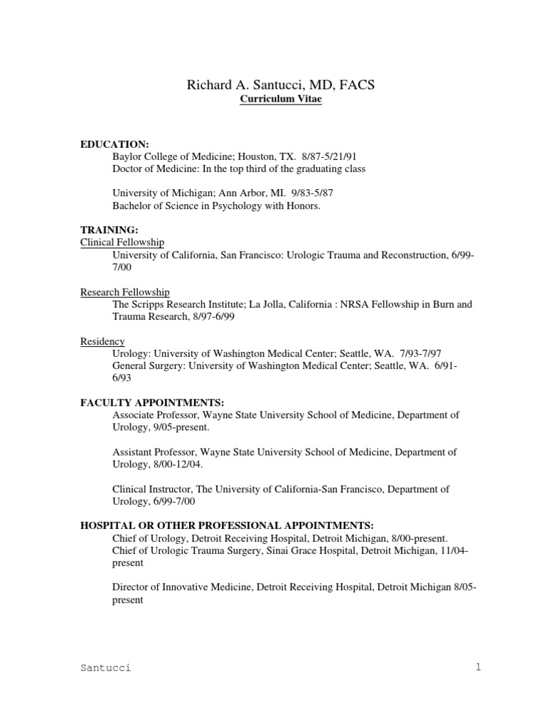 Condensed CV-R Santucci | Download Free PDF | Urology | Medical School