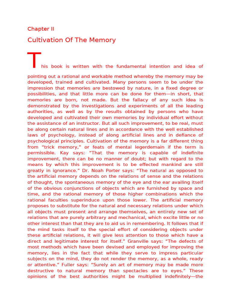 02 - Cultivation of The Memory | PDF | Mind | Memory