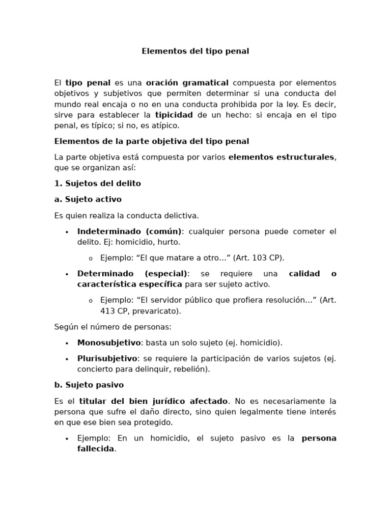 Elementos del Tipo Penal en Derecho | PDF | Intención (Derecho Penal ...