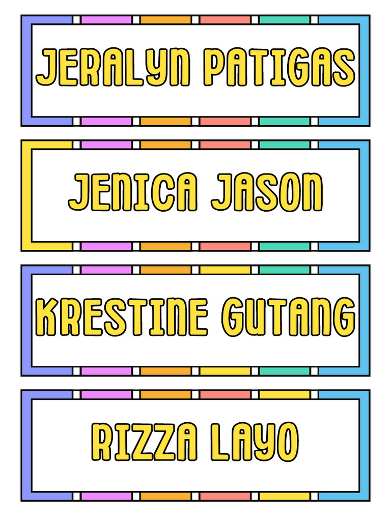 Student Name Labels Colorful Lined Style | PDF