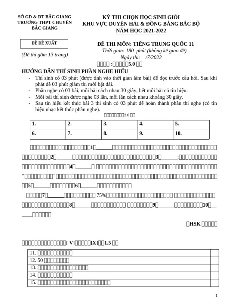 Đề DHBB 2022 Trung 11 CBG | PDF