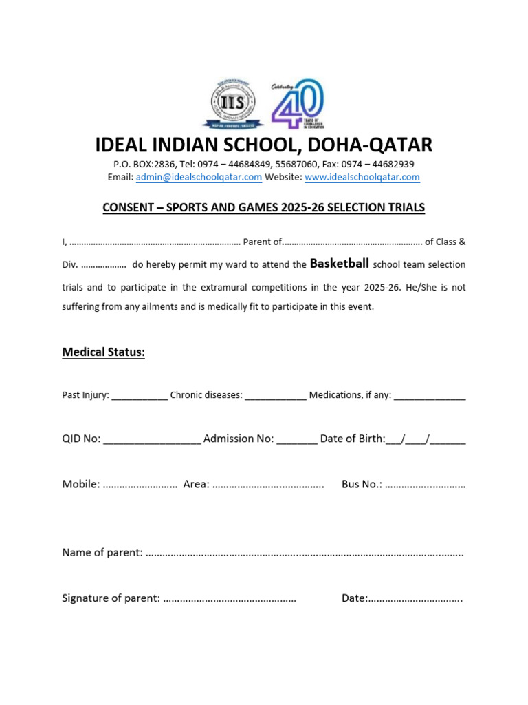 Parent Consent for Basketball Trials 2025-26 | PDF