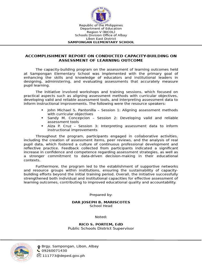 Capacity-Building On Assessment of Learning Outcomes | PDF | Educational Assessment | Capacity ...