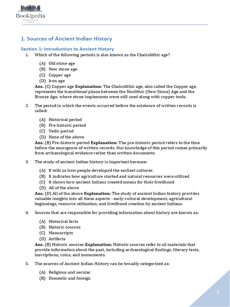 MCQs on Ancient Indian History Sources | PDF | Vedas | Pali
