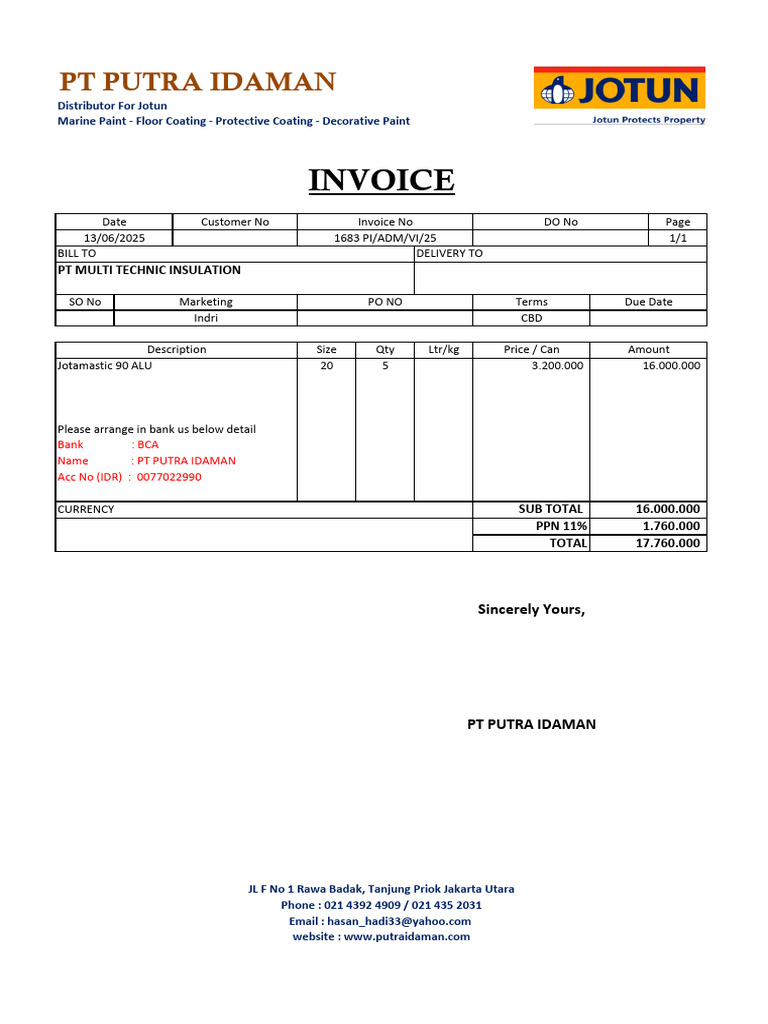 Invoice PT Multi Technic Insulation 13.06.2025 | PDF