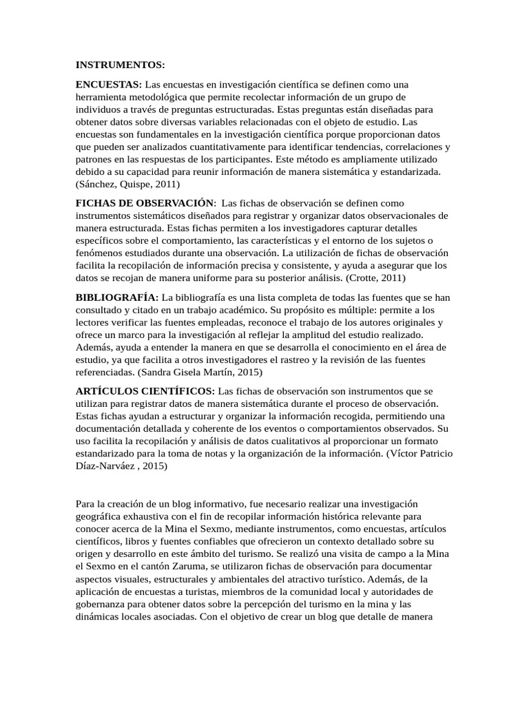 Instrumentos Mina El Sexmo | PDF | Observación | Datos