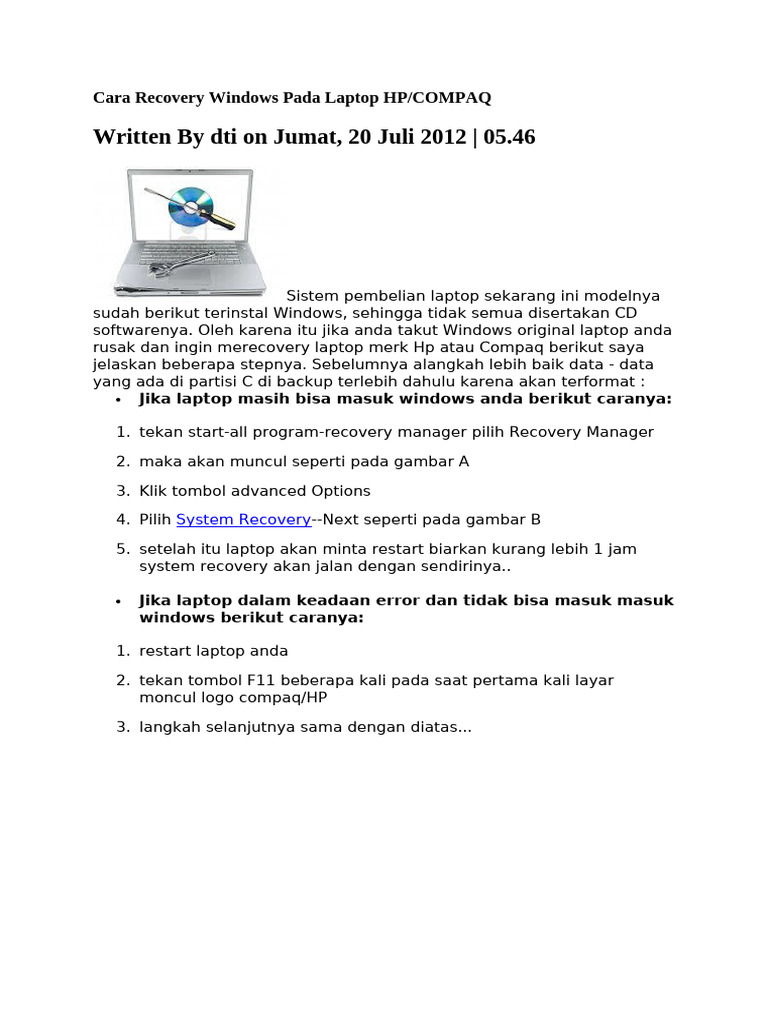 Cara Recovery Windows di Laptop HP | PDF
