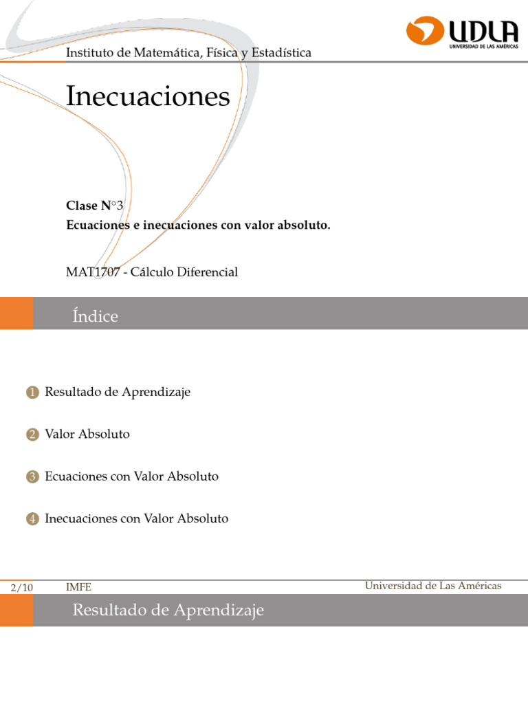 Clase 3 Ecuaciones e Inecuaciones Con Valor Absoluto | PDF | Ecuaciones | Desigualdad (Matemáticas)