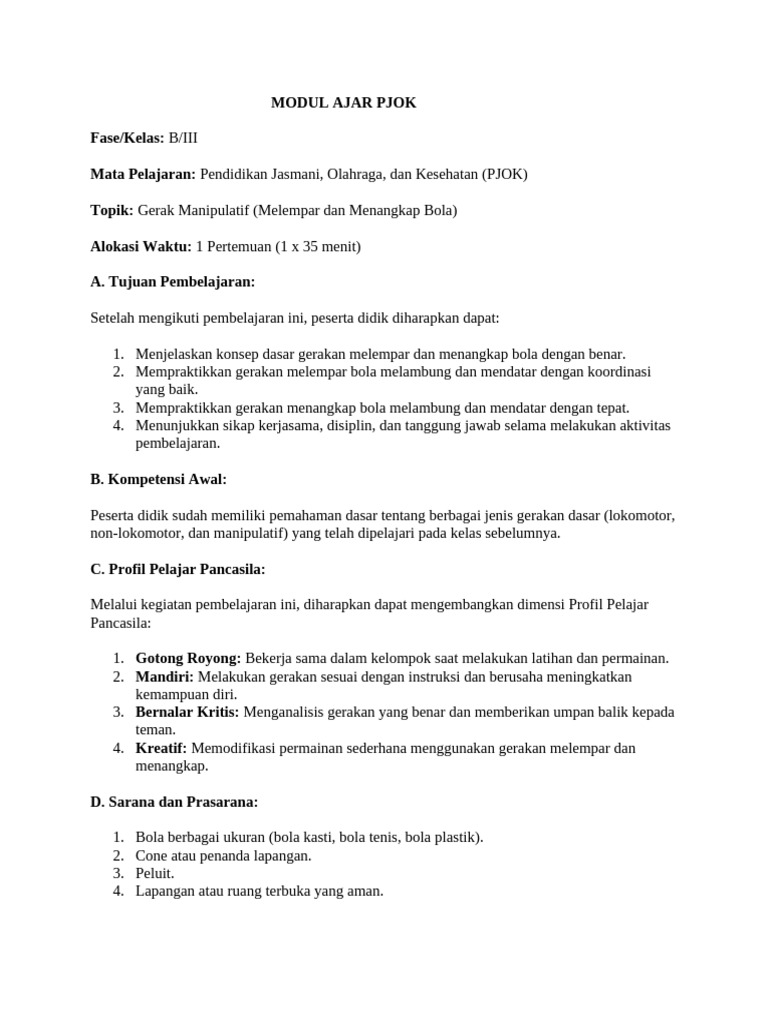 Modul Ajar Pjok Fix | PDF