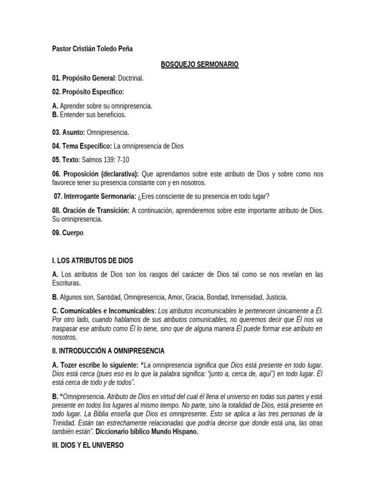 Bosquejo Salmos 139 7-12 Atributos - La Omnipresencia de Dios | PDF | Universo | Dom