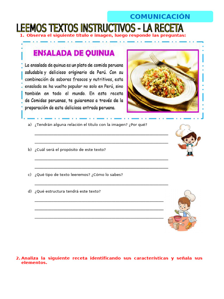 Ficha Comunicacion-Leemos Textos Instructivos | PDF | ensalada | Cilantro
