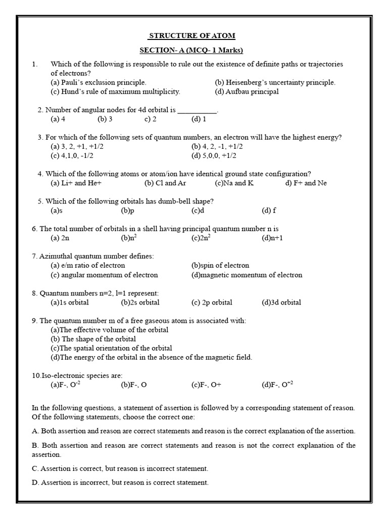 Atomic Structure Questions | PDF | Atomic Orbital | Electron