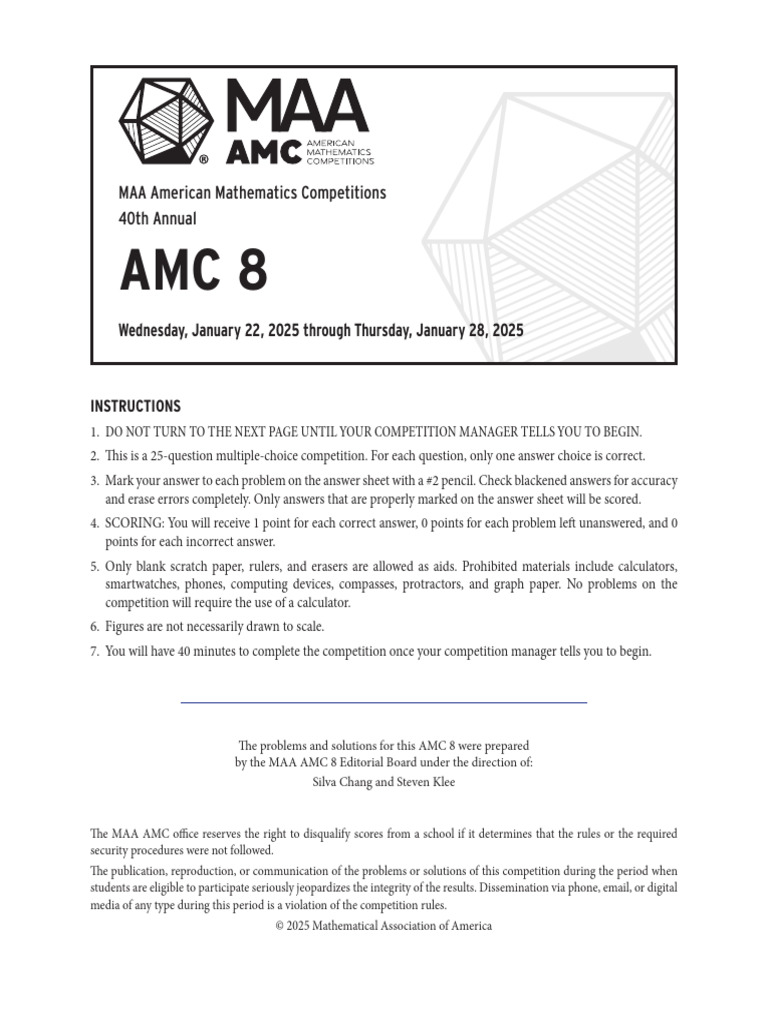 AMC 8 2025 Competition Guidelines | PDF