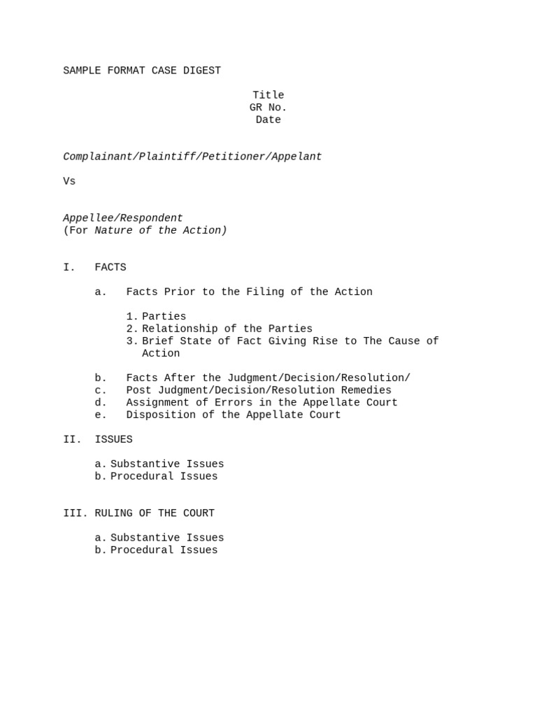Sample Format Case Digest | PDF