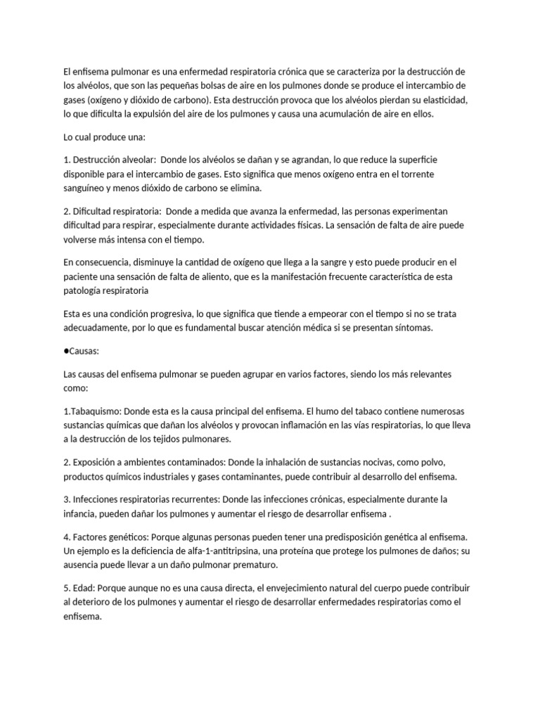 Enfisema pulmonar: causas y síntomas | PDF | Pulmón | Enfermedad ...