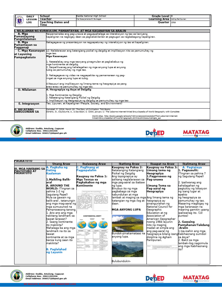 1st QUARTER WEEK 1 DLL AP8 | PDF