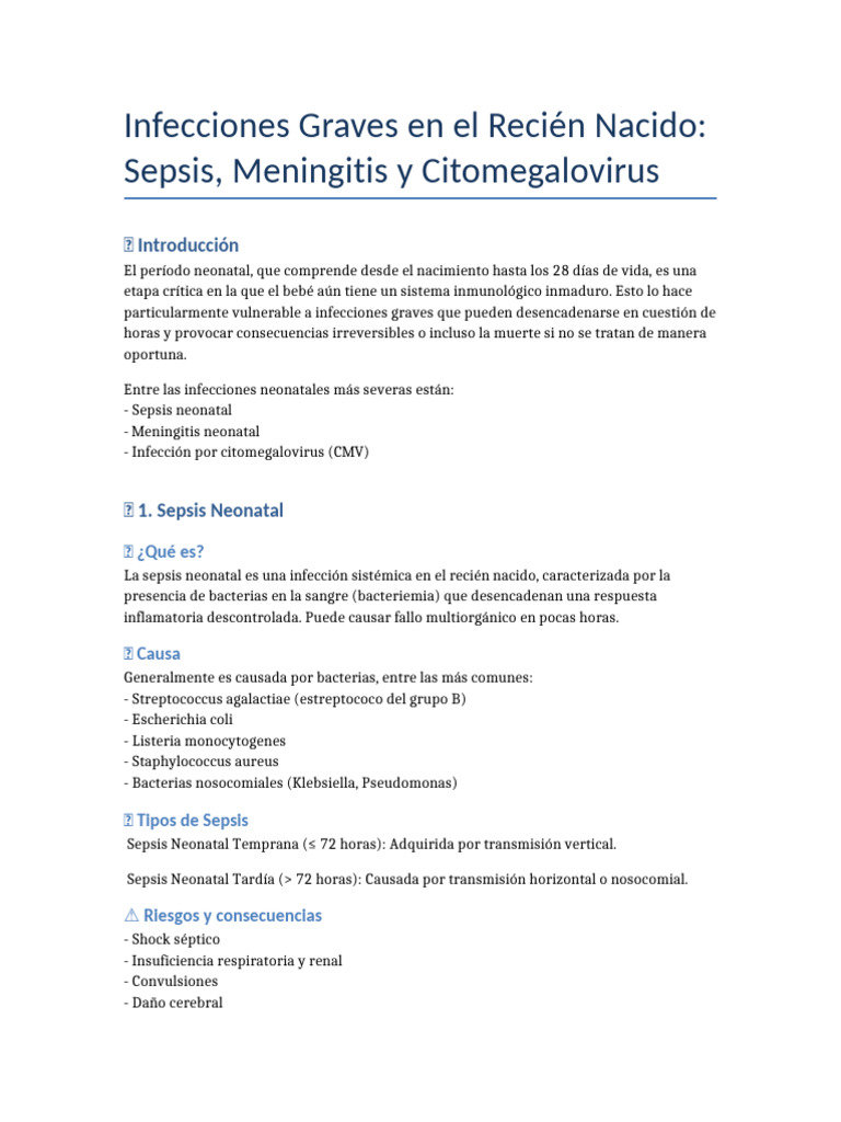 Infecciones Neonatales Sepsis Meningitis CMV | PDF | Septicemia ...