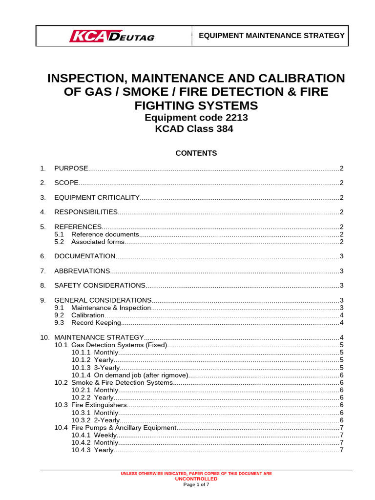 Inspection, Maintenance and Calibration of Gas / Smoke / Fire Detection ...
